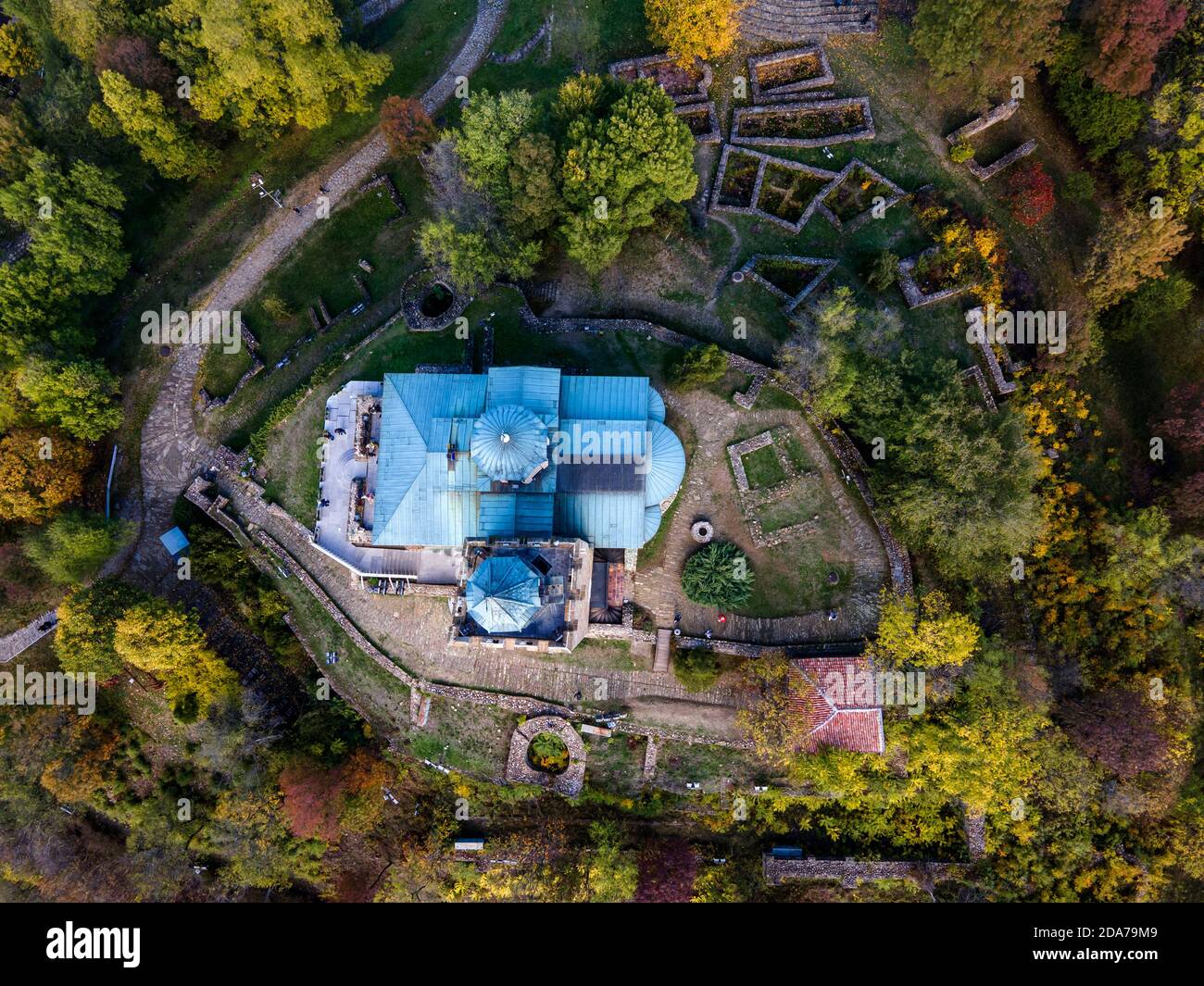 Aerial view of Ruins of The capital city of the Second Bulgarian Empire ...