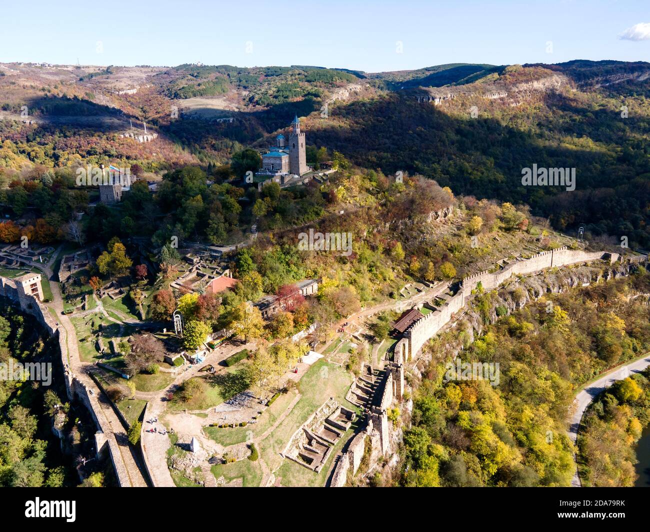 Aerial view of Ruins of The capital city of the Second Bulgarian Empire ...