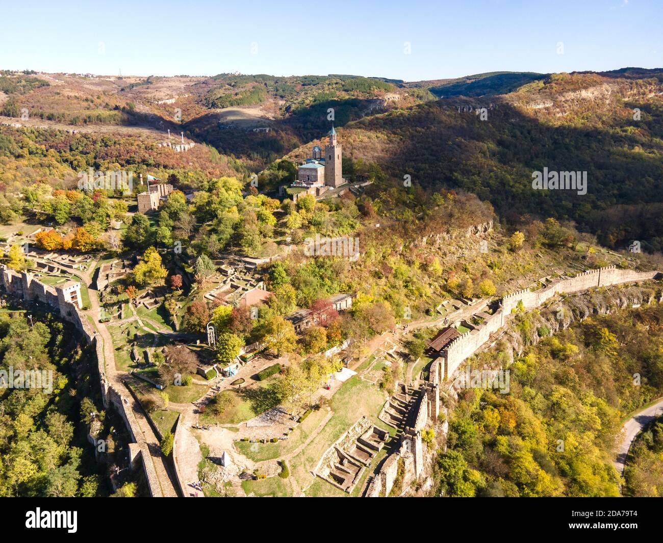 Aerial view of Ruins of The capital city of the Second Bulgarian Empire ...
