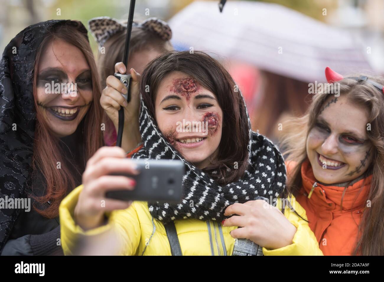 KIEV, UKRAINE - Oct 30, 2016: Zombie Walk. Young people taking part in ...