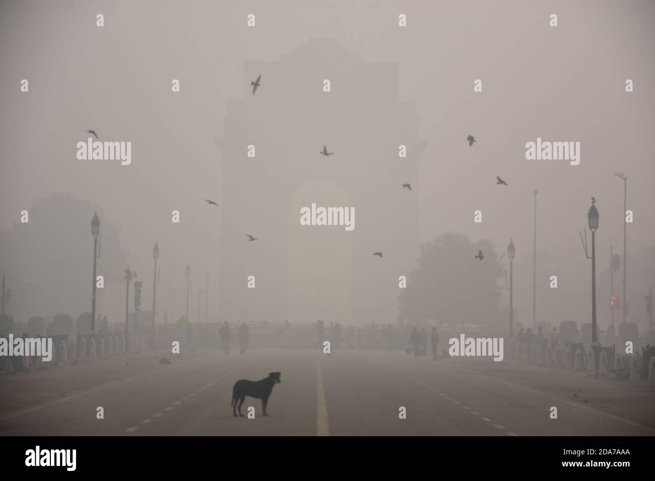 A general view of India gate in heavy smog in New Delhi.According to ...