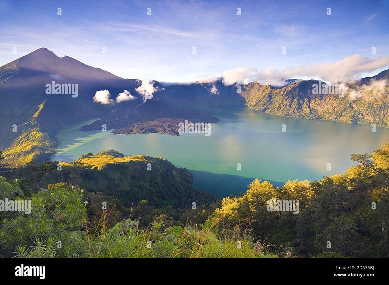 Mount Rinjani (or Gunung Rinjani) landscape at crater rim overlooking ...