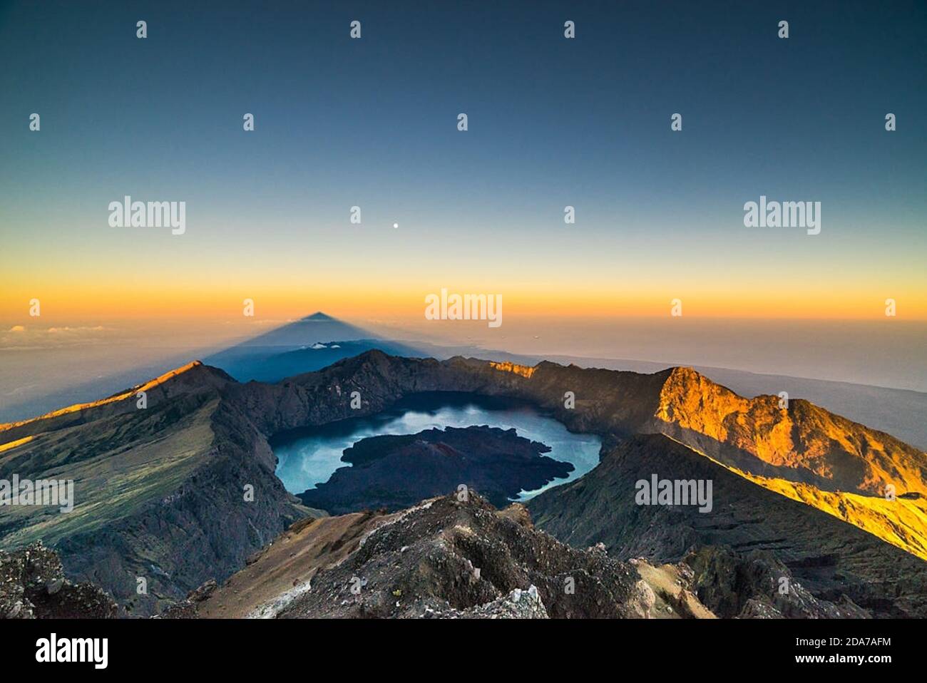 Mount Rinjani (or Gunung Rinjani) landscape at crater rim overlooking ...