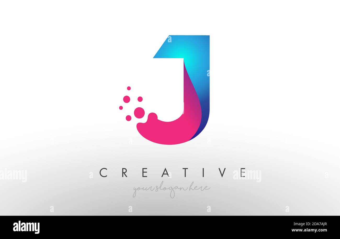 J Letter Design with Creative Dots Bubble Circles and Blue Pink Colors ...