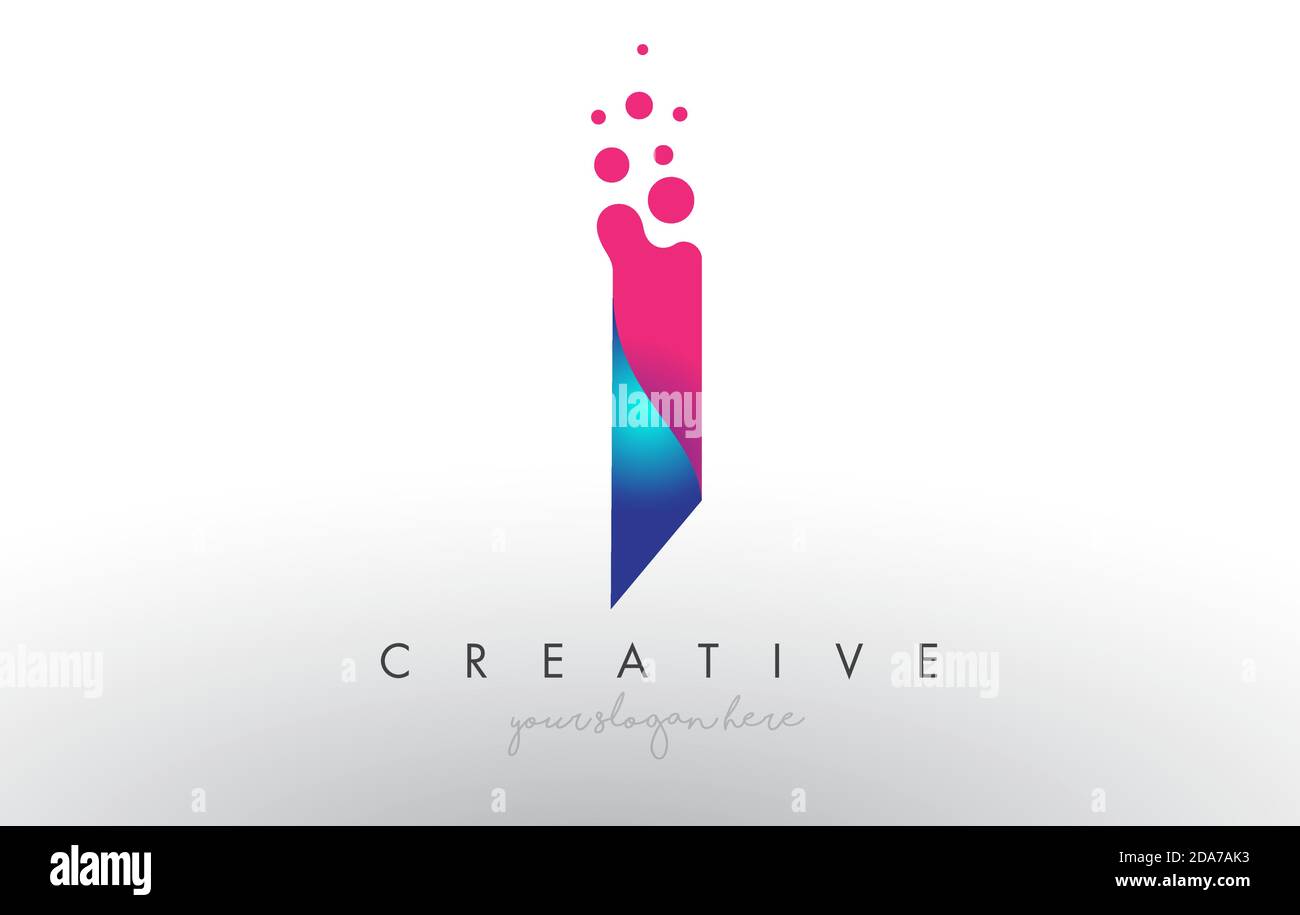 I Letter Design with Creative Dots Bubble Circles and Blue Pink Colors ...