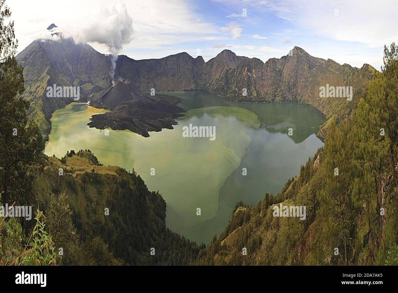 Mount Rinjani (or Gunung Rinjani) landscape at crater rim overlooking ...