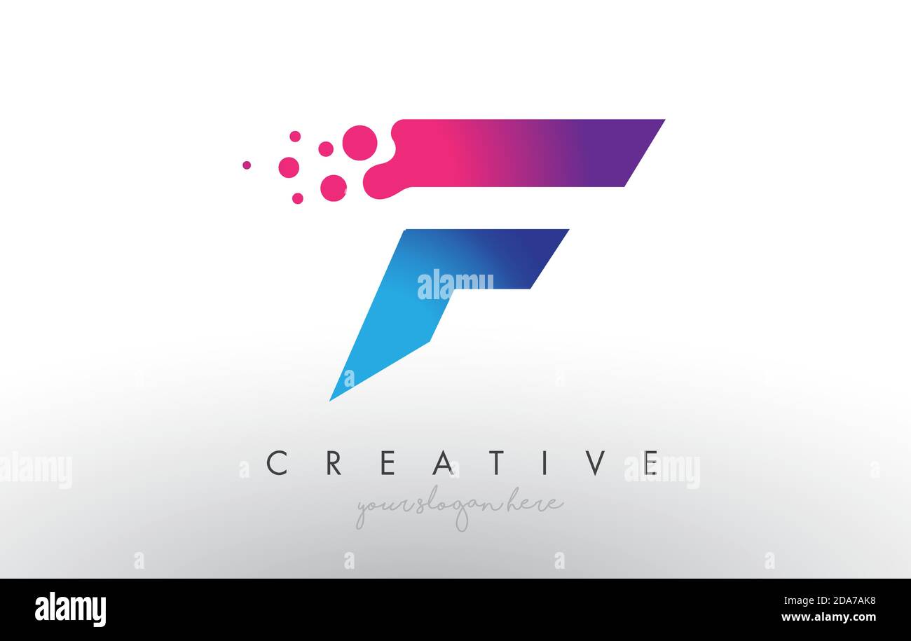 F Letter Design with Creative Dots Bubble Circles and Blue Pink Colors ...