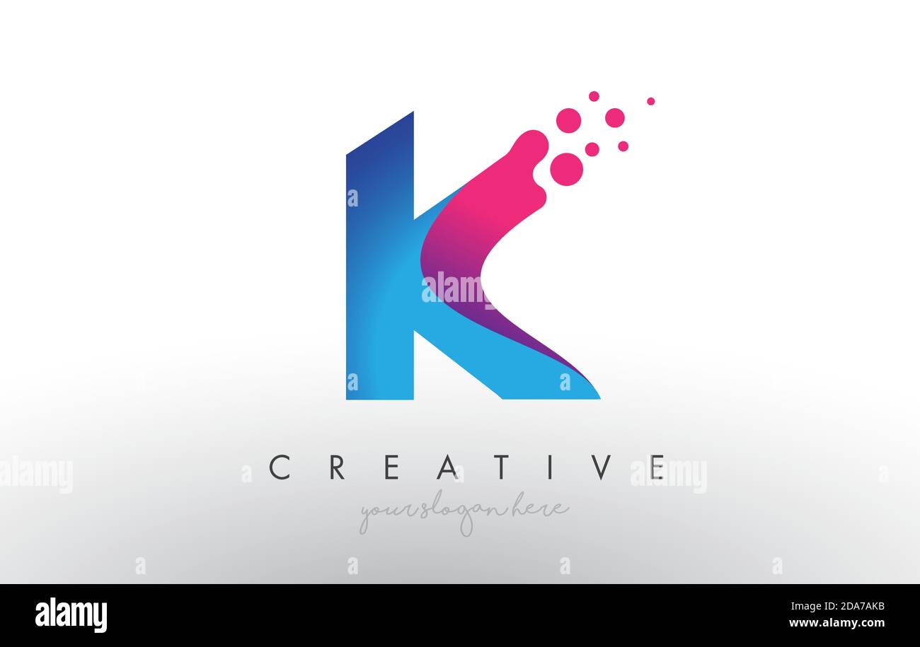 K Letter Design with Creative Dots Bubble Circles and Blue Pink Colors ...