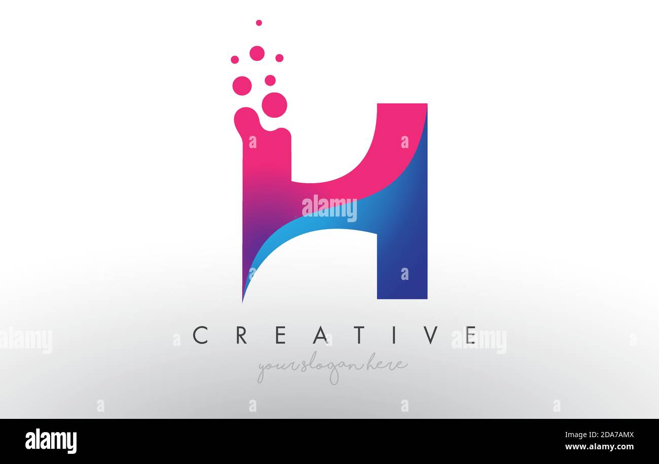 H Letter Design with Creative Dots Bubble Circles and Blue Pink Colors ...
