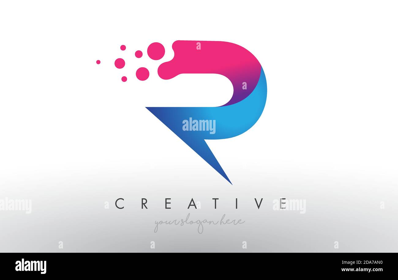 R Letter Design with Creative Dots Bubble Circles and Blue Pink Colors ...