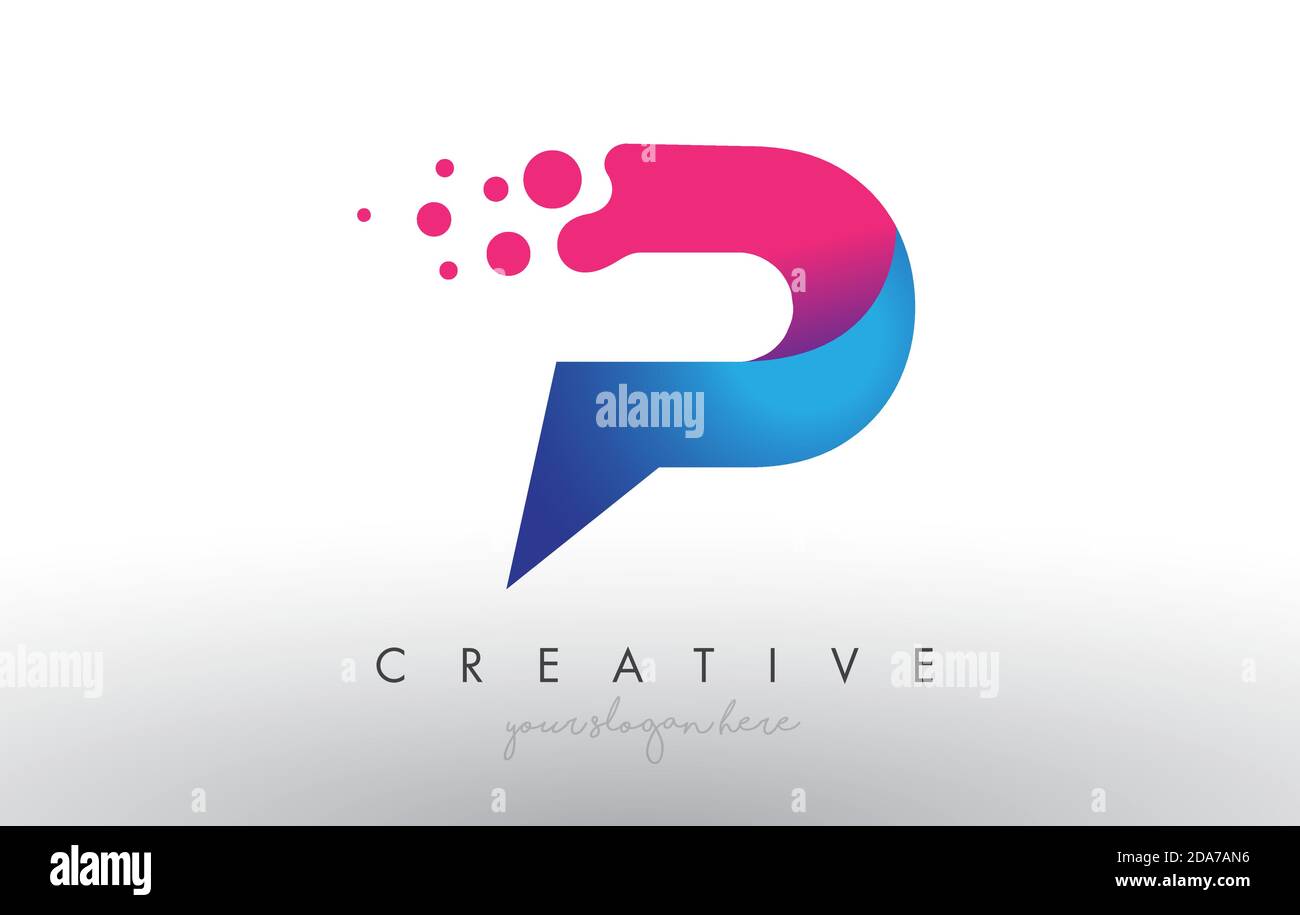 P Letter Design with Creative Dots Bubble Circles and Blue Pink Colors ...