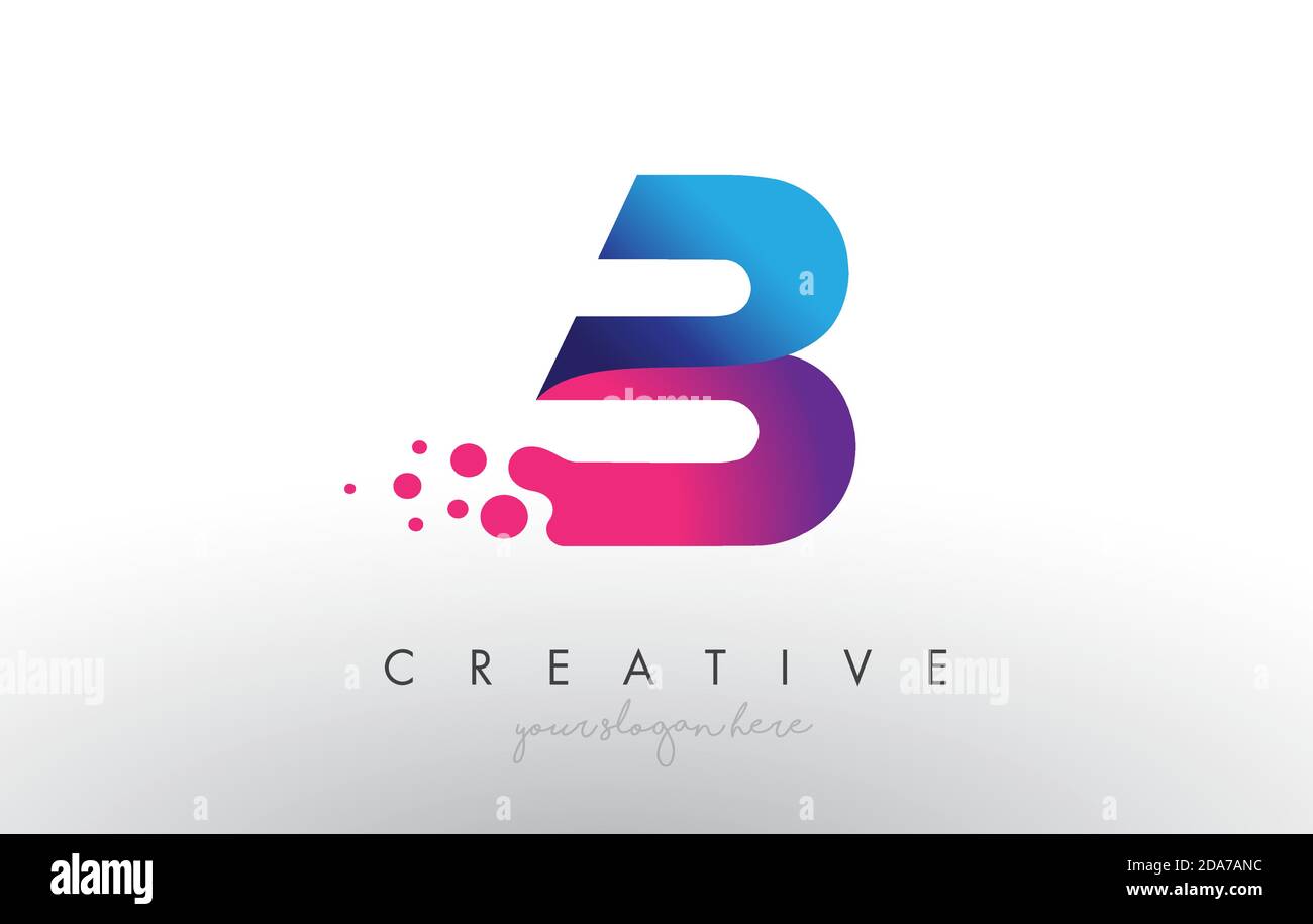 B Letter Design with Creative Dots Bubble Circles and Blue Pink Colors ...