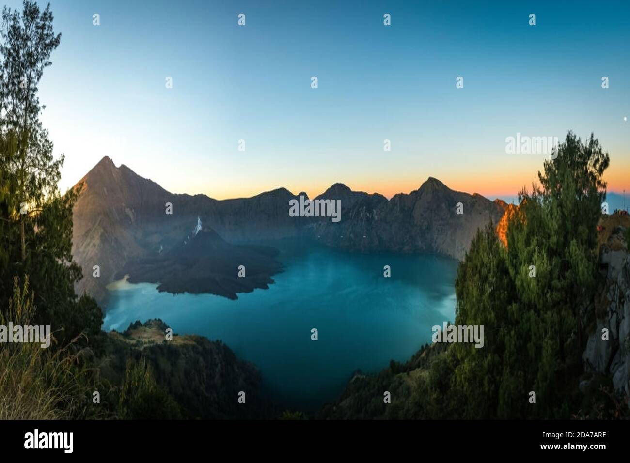 Mount Rinjani (or Gunung Rinjani) landscape at crater rim overlooking ...