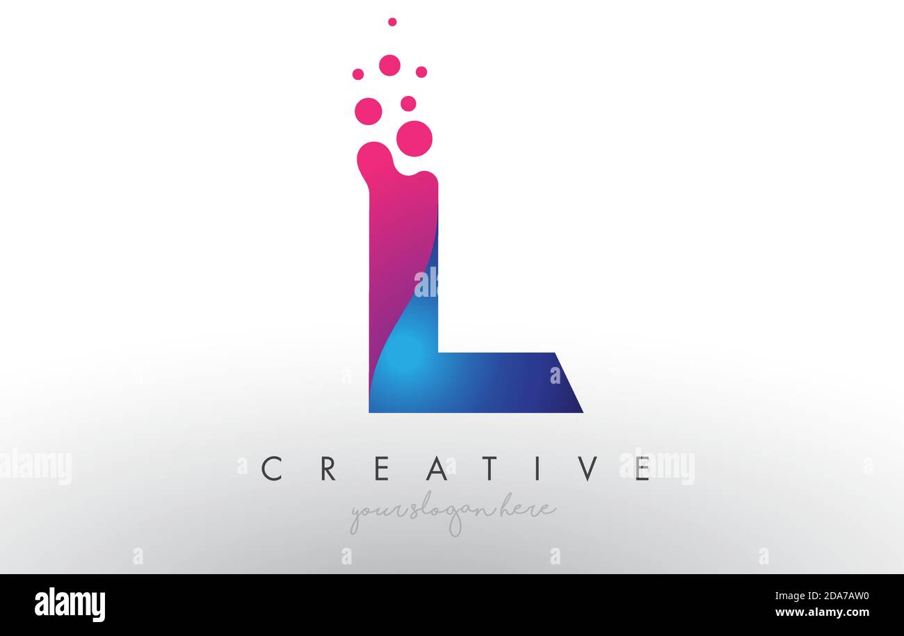 L Letter Design with Creative Dots Bubble Circles and Blue Pink Colors ...