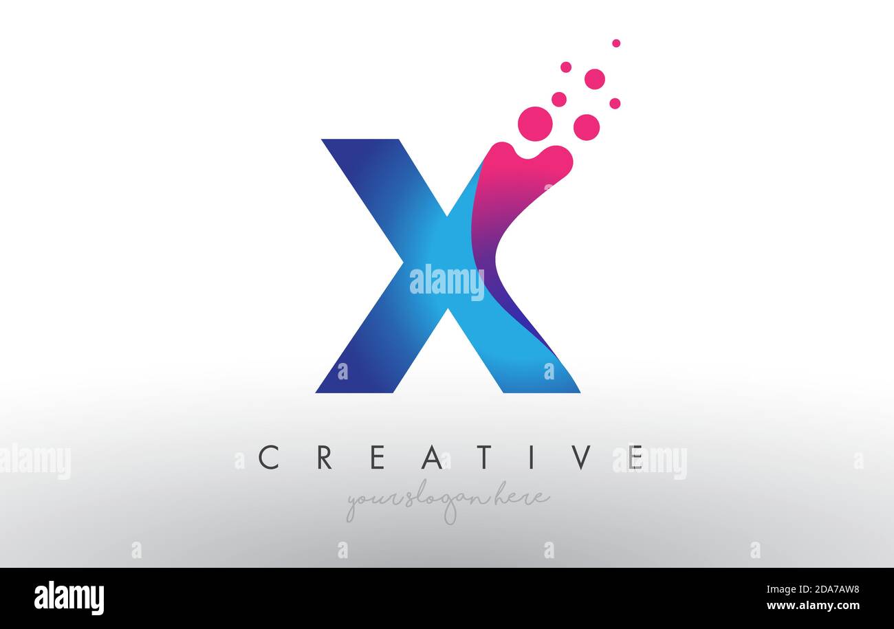 X Letter Design with Creative Dots Bubble Circles and Blue Pink Colors ...
