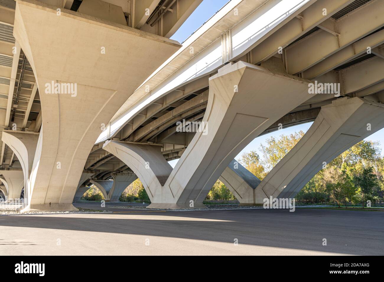 Underneath the Woodrow Wilson Bridge, which spans the Potomac River and ...
