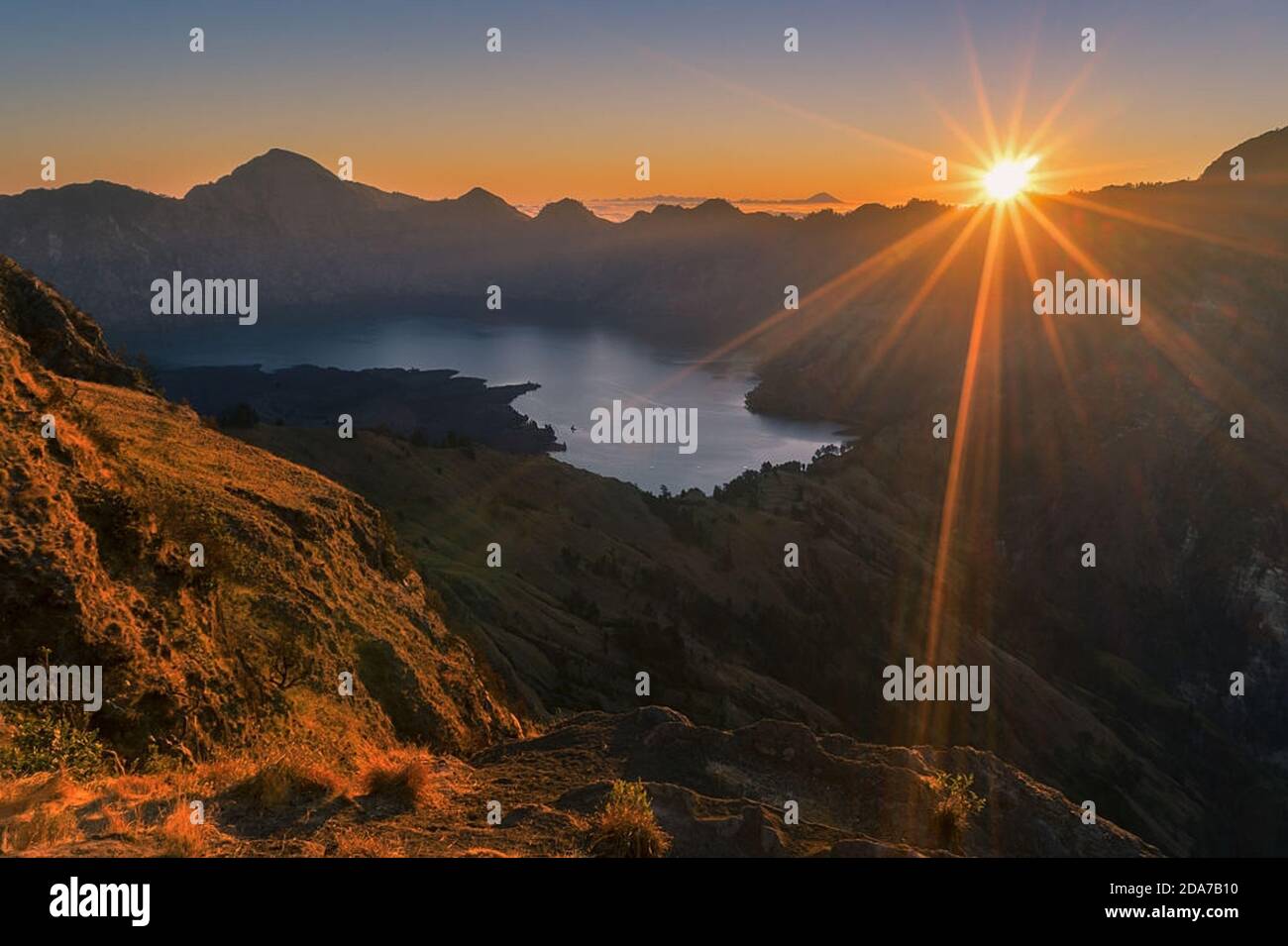 Mount Rinjani (or Gunung Rinjani) landscape at crater rim overlooking ...