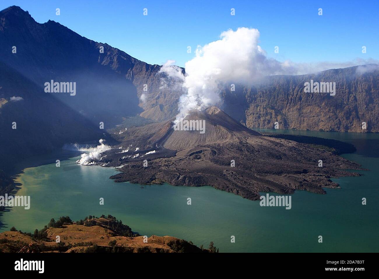 Mount Rinjani (or Gunung Rinjani) landscape at crater rim overlooking ...