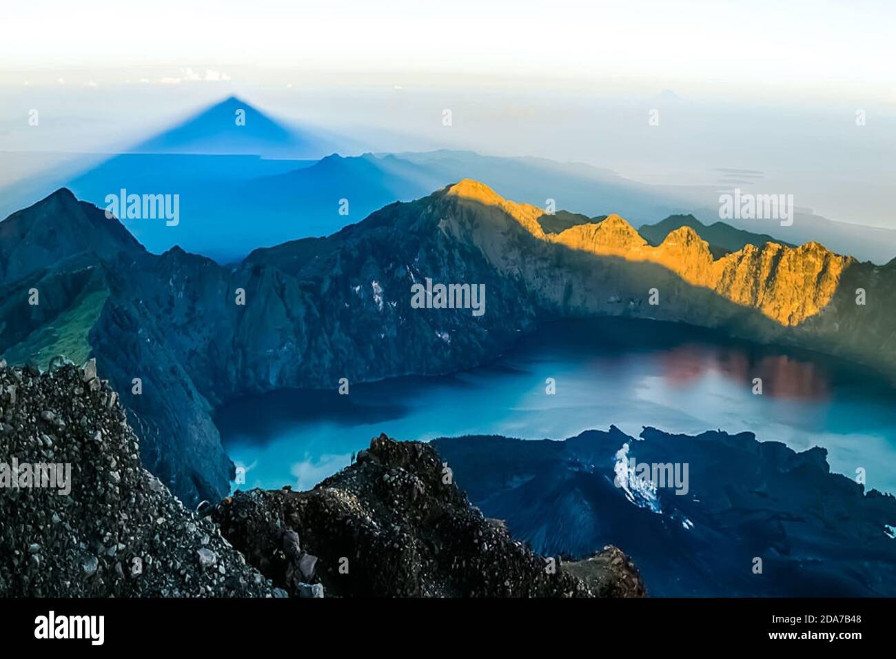 Mount Rinjani (or Gunung Rinjani) landscape at crater rim overlooking ...