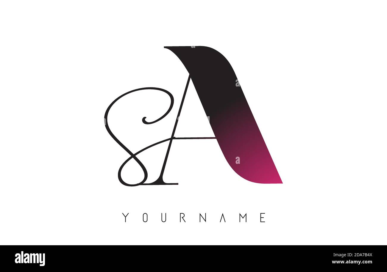 Handwritten SA S A Letters Logo with Pink Colour Touch Concept Design ...