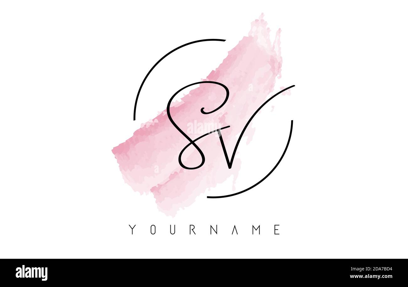 Handwritten SV S V Letters Logo with Pink Pastel Watercolor Brush ...
