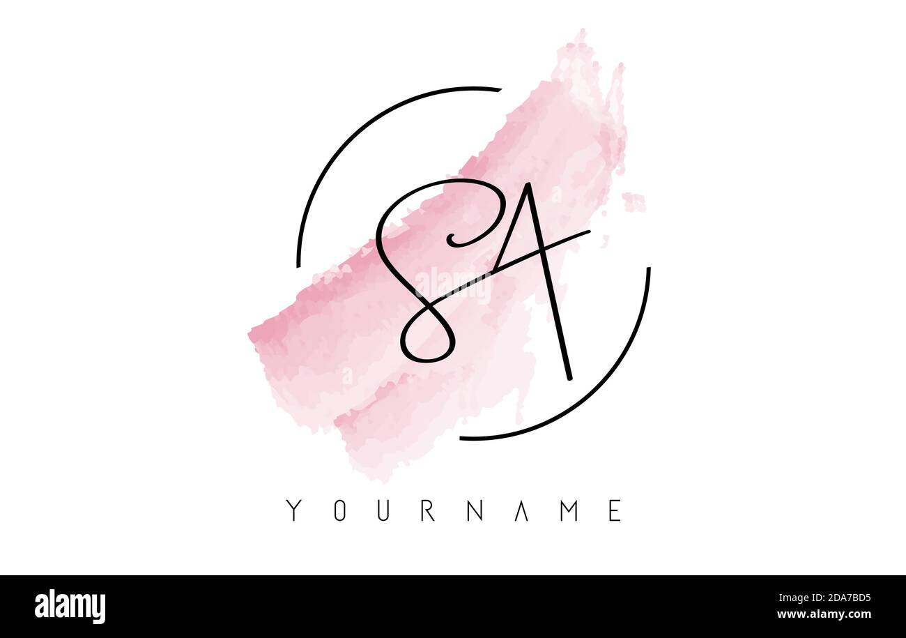 Handwritten SA S A Letters Logo with Pink Pastel Watercolor Brush ...