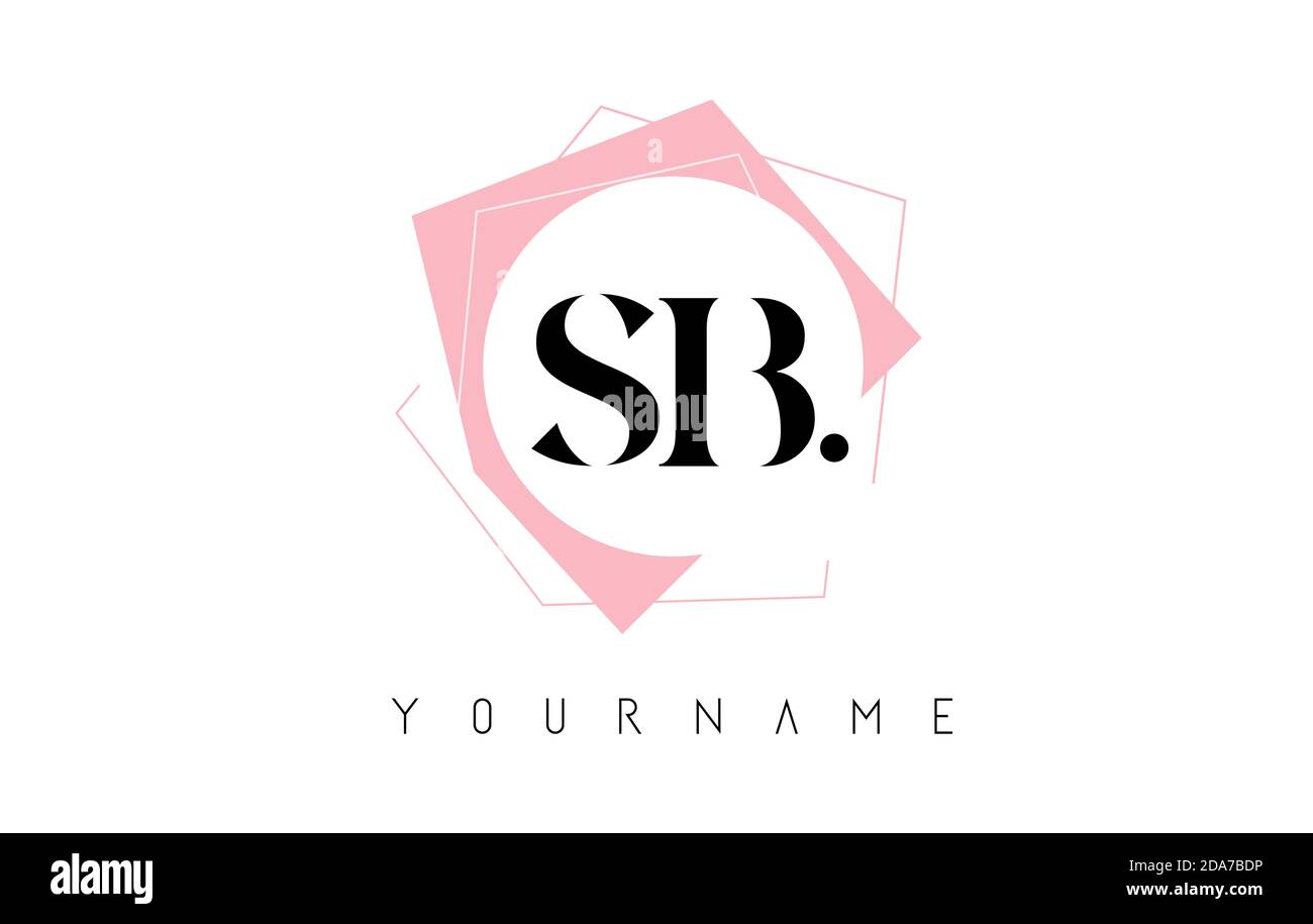 Geometric SB S B Letters with Pastel Pink Color Logo Design with Circle ...