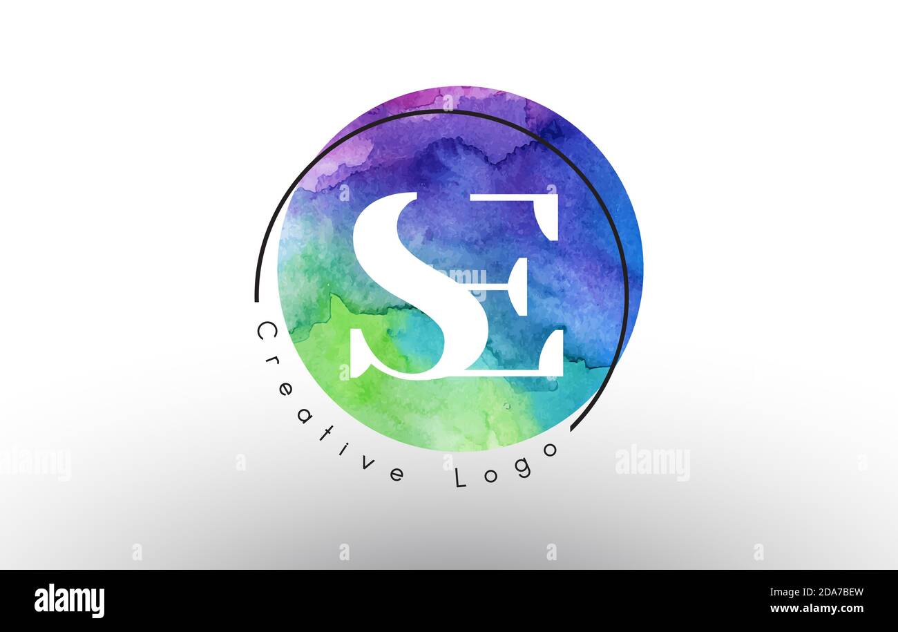 Watercolor SE S E letters Logo Design with Blue Green Purple Colors and ...