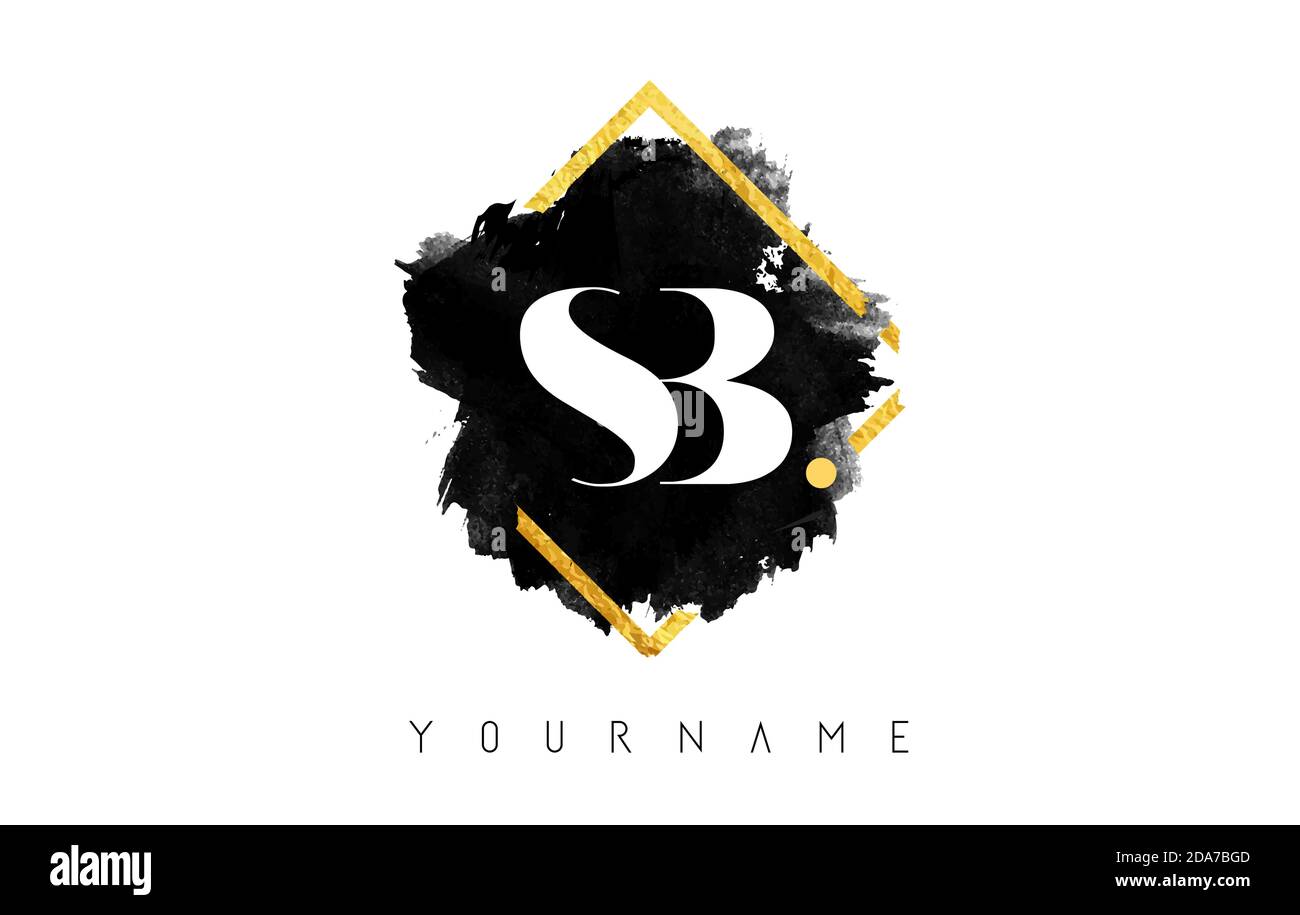 SB S B Letters Logo Design with Black ink Stroke over Golden Square ...