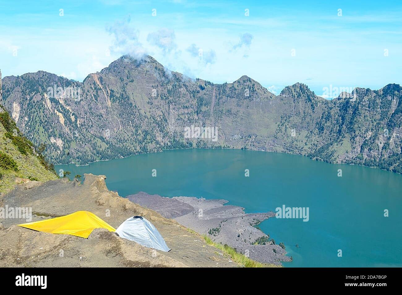 Mount Rinjani (or Gunung Rinjani) landscape at crater rim overlooking ...