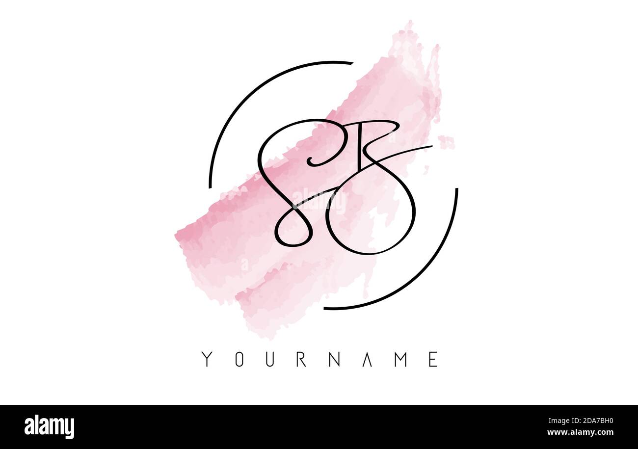 Handwritten SB S B Letters Logo with Pink Pastel Watercolor Brush ...