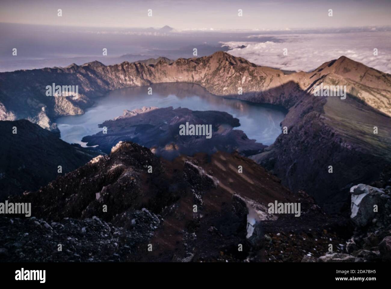 Mount Rinjani (or Gunung Rinjani) landscape at crater rim overlooking ...
