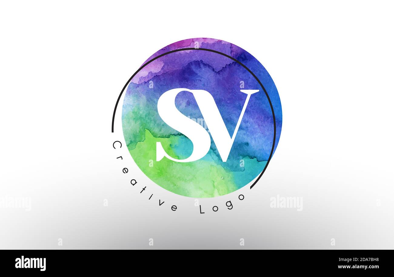 Watercolor SV S V letters Logo Design with Blue Green Purple Colors and ...