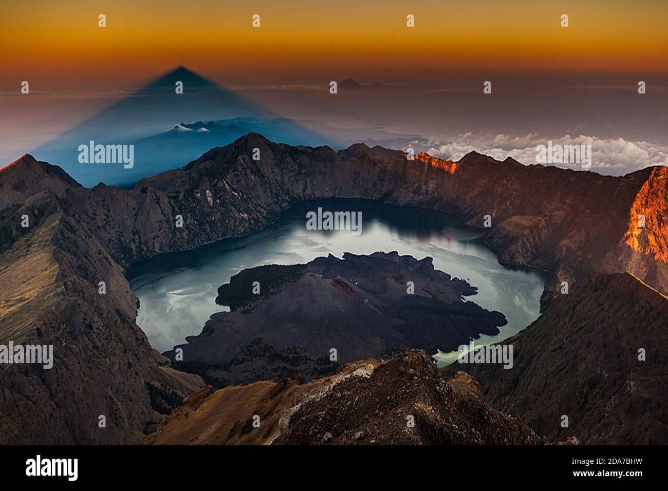 Mount Rinjani (or Gunung Rinjani) landscape at crater rim overlooking ...