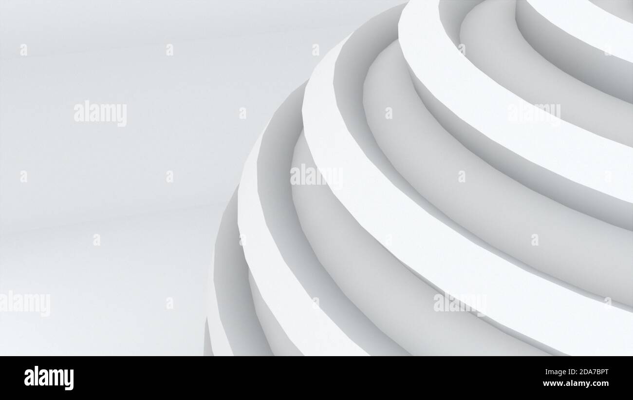 White circular elements. 3d rendering of a spherical shape with waves ...