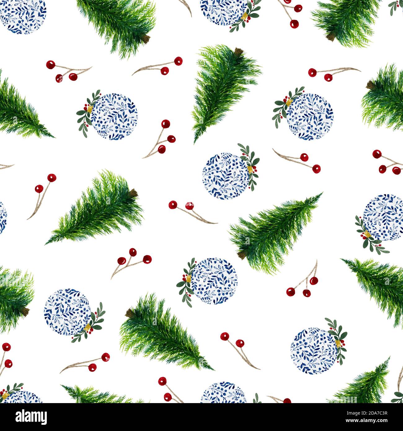 Christmas holiday seamless background with watercolor Christmas tree ...