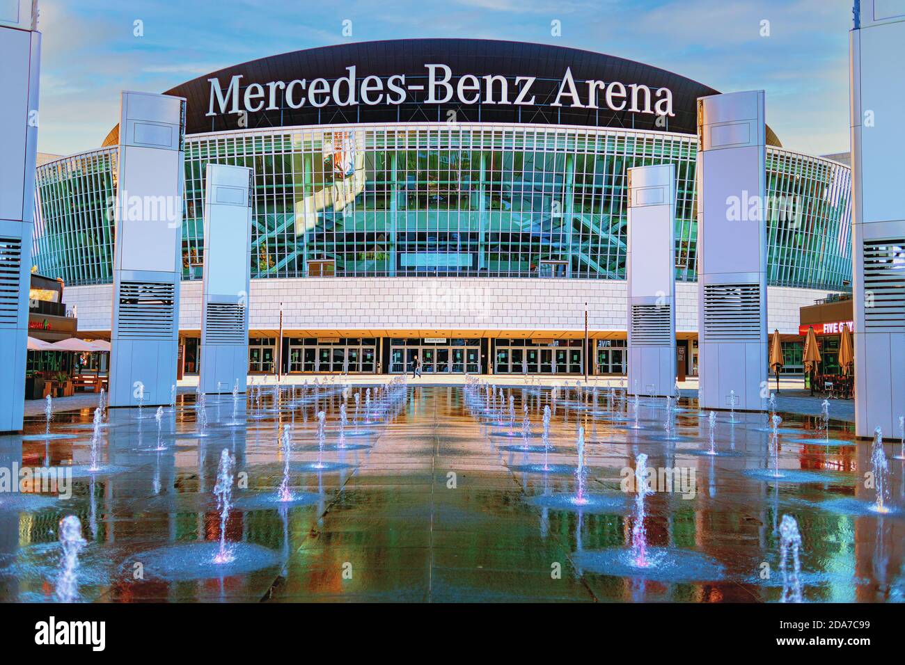 BERLIN, GER - OCTOBER 06, 2020: Front side of the Mercedes-Benz Arena ...