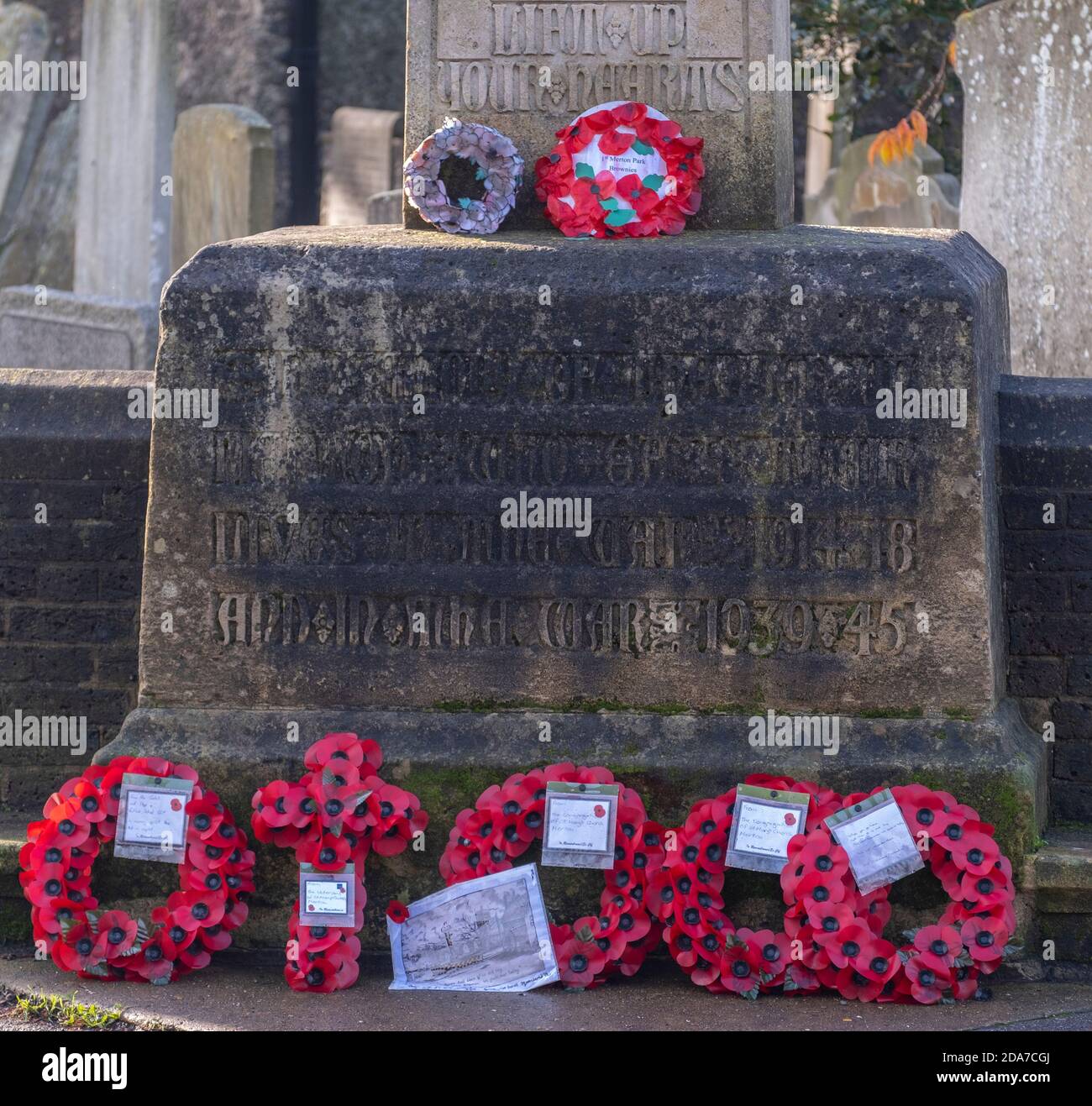 Remembrance Day 2020 poppy wreaths laid on the arts and crafts Merton ...