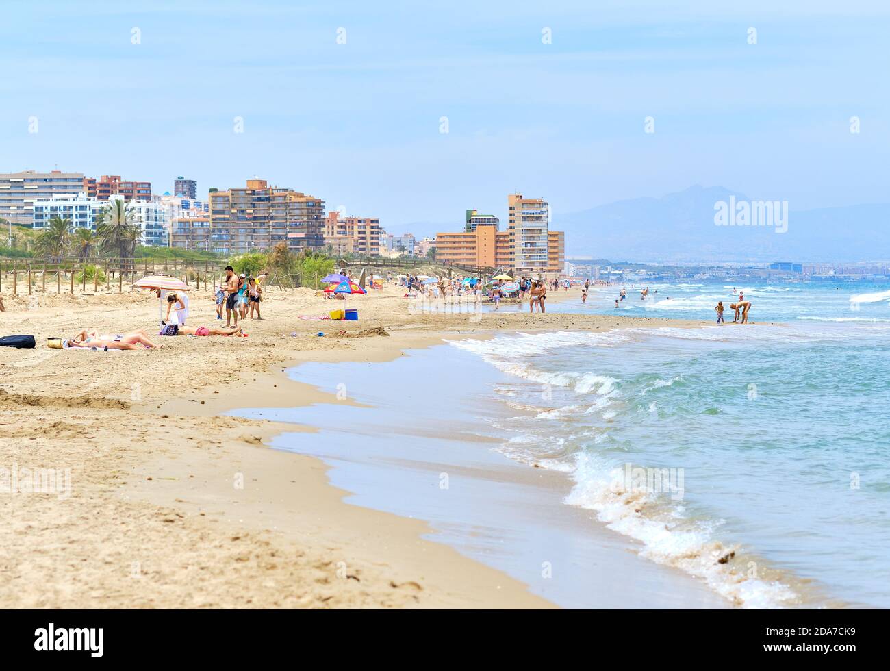 Los Arenales del Sol, Spain: June 2, 2020 - Vacationers on sandy beach ...