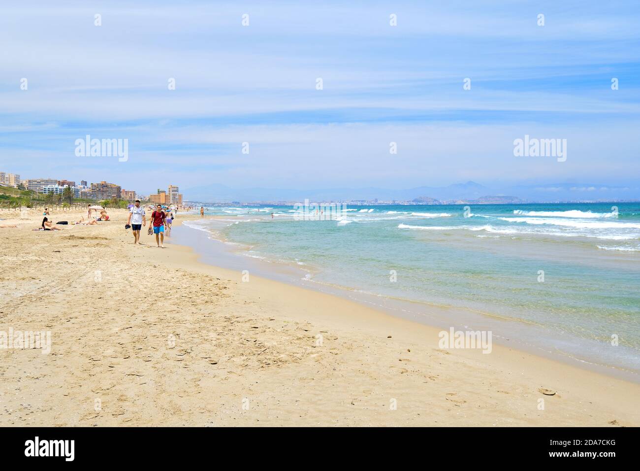 Los Arenales del Sol, Spain: June 2, 2020 - People on beach near the ...