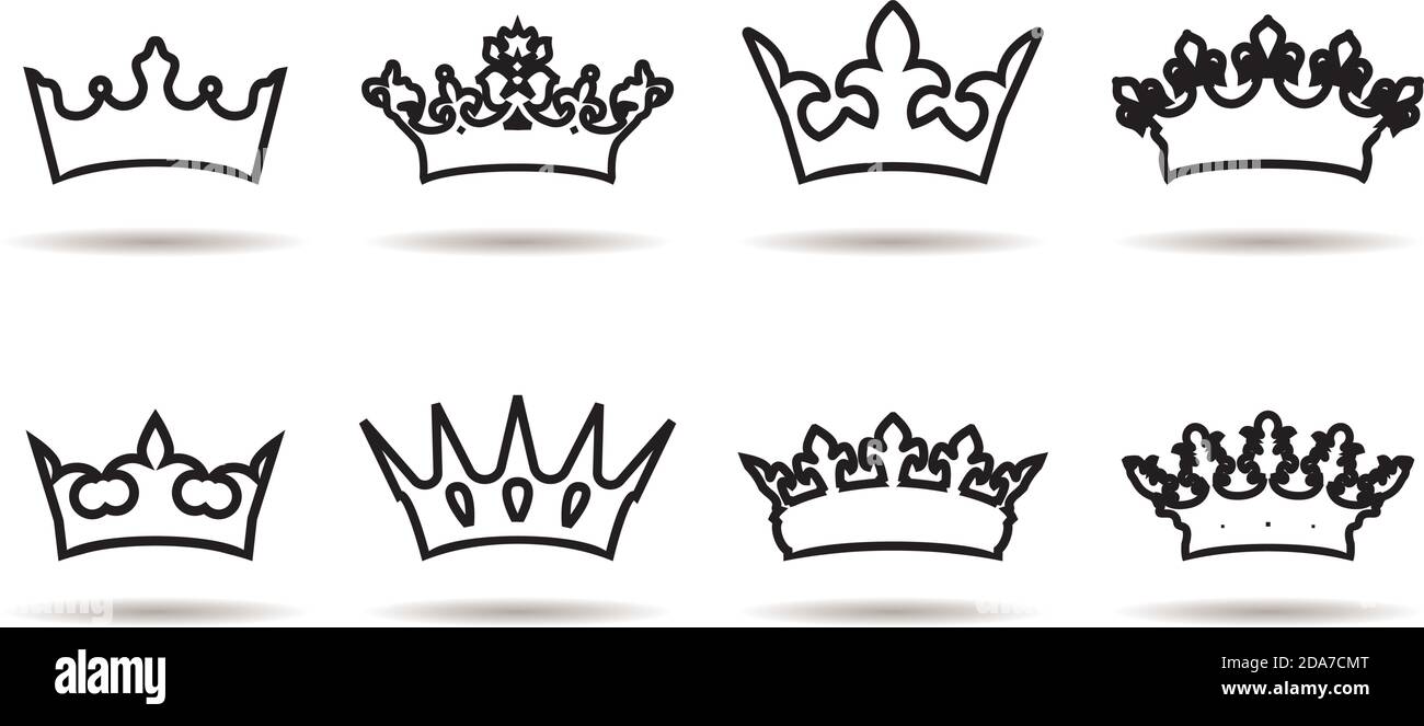 Set vector king crowns on white background. Vector Illustration. Emblem, icon and Royal symbols ...