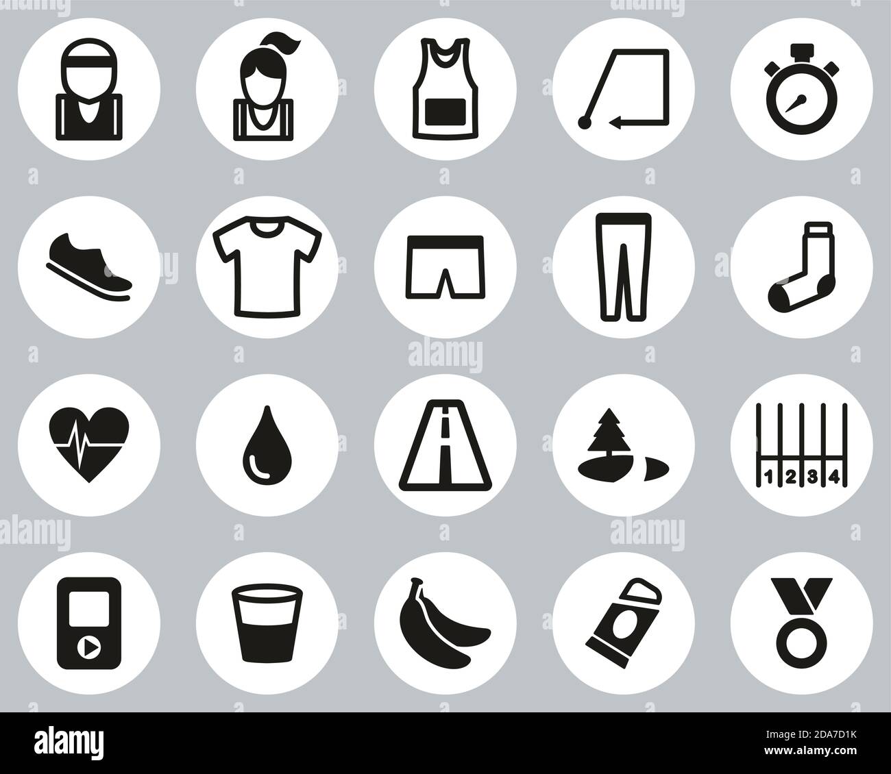Running Or Jogging Icons Black & White Flat Design Circle Set Big Stock ...