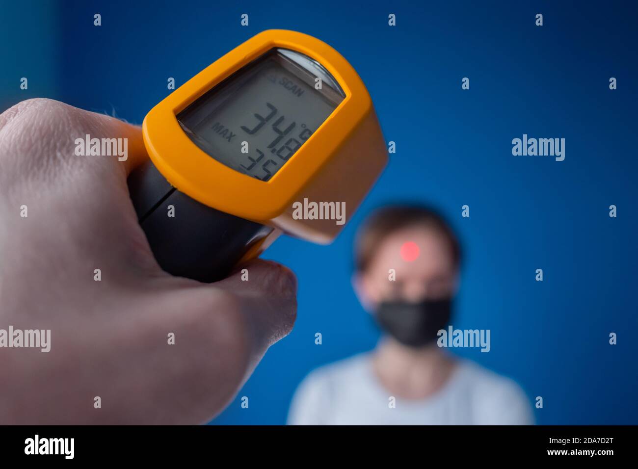 Measurement, healthcare, infection, coronavirus concept. Man hand ...