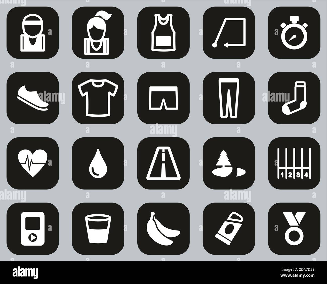 Running Or Jogging Icons Black & White Flat Design Set Big Stock Vector ...