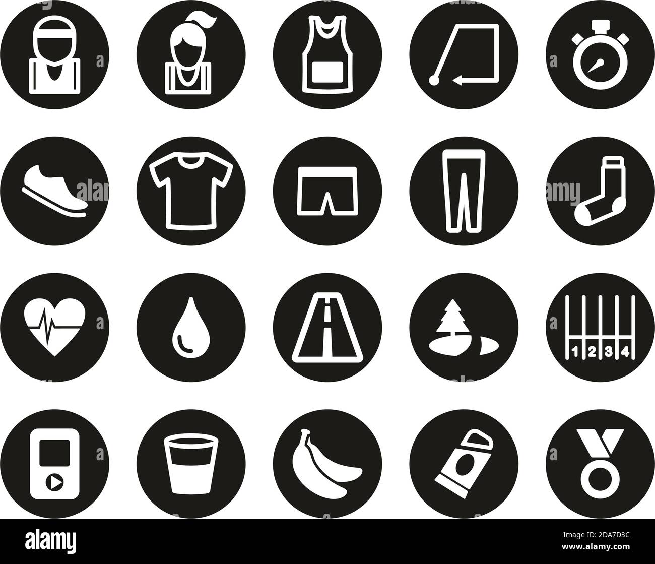 Running Or Jogging Icons White On Black Flat Design Circle Set Big ...