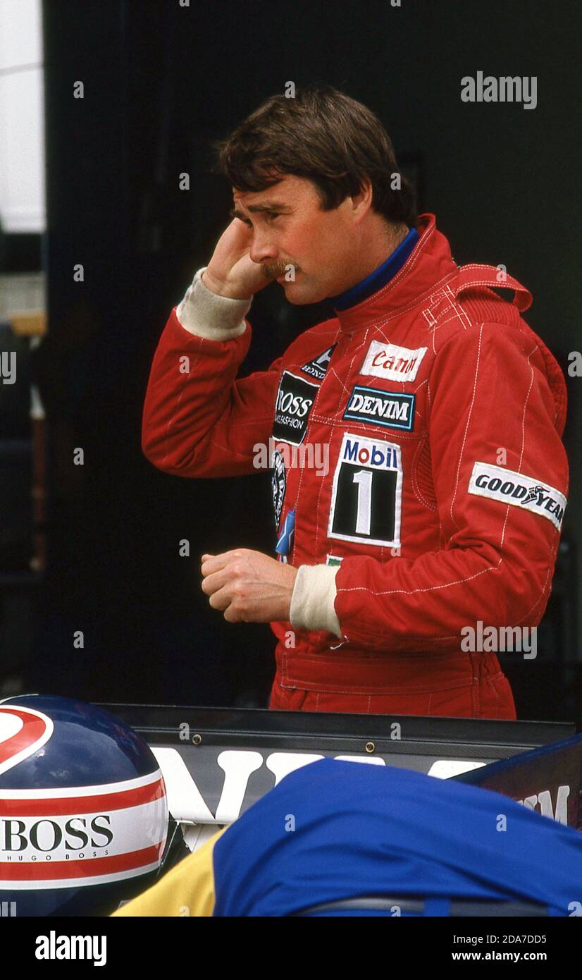 Nigel Mansel Williams-Honda driver at the 1985 Portuguese Grand Prix ...