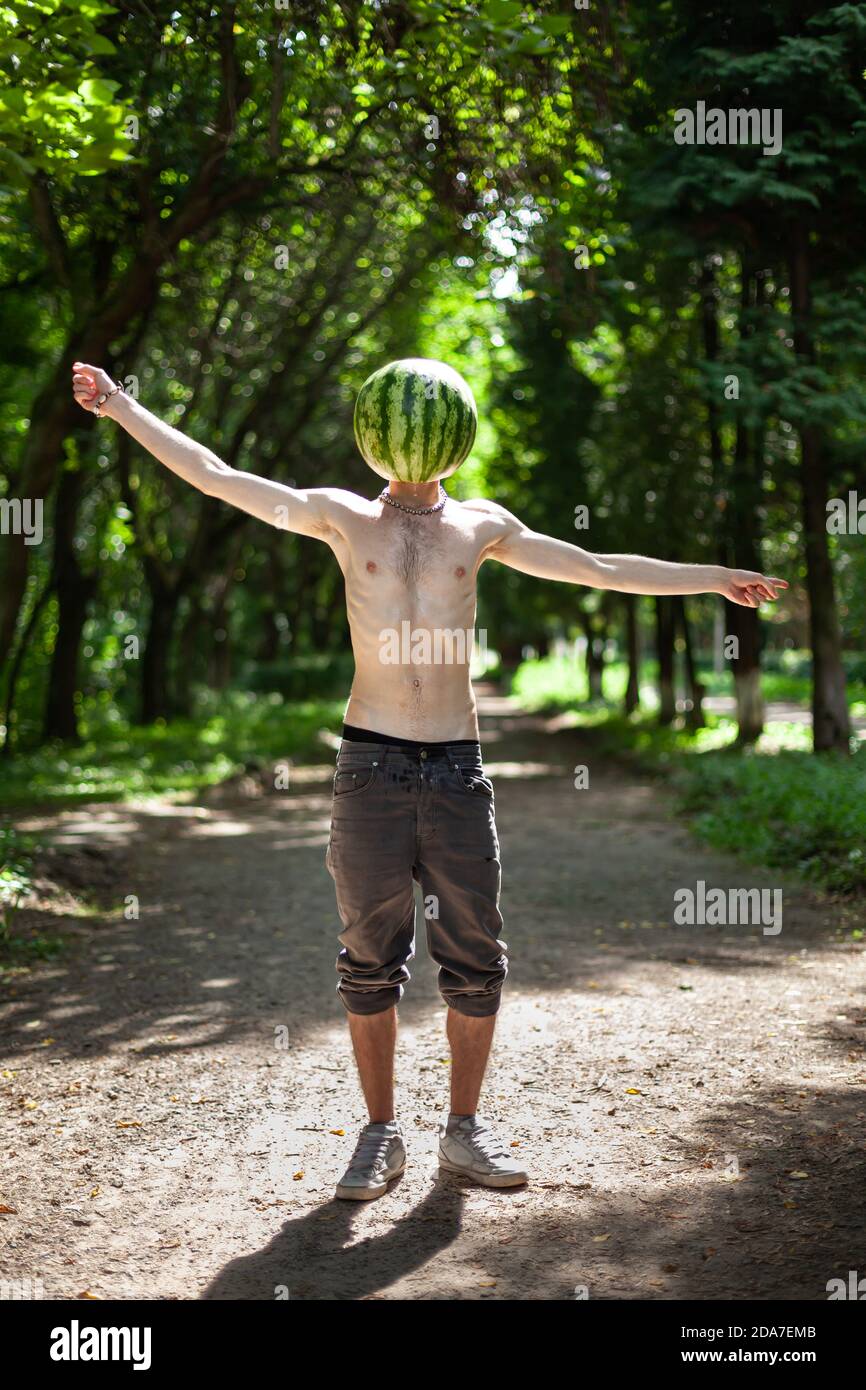 Organic food and healthy lifestyle concept. Humorous ironic photo of a ...