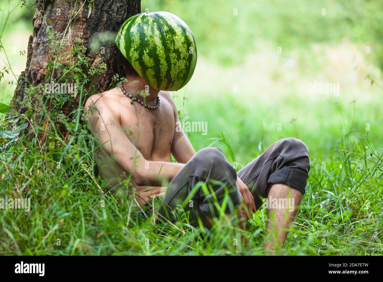 Organic food and healthy lifestyle concept. Humorous ironic photo of a ...