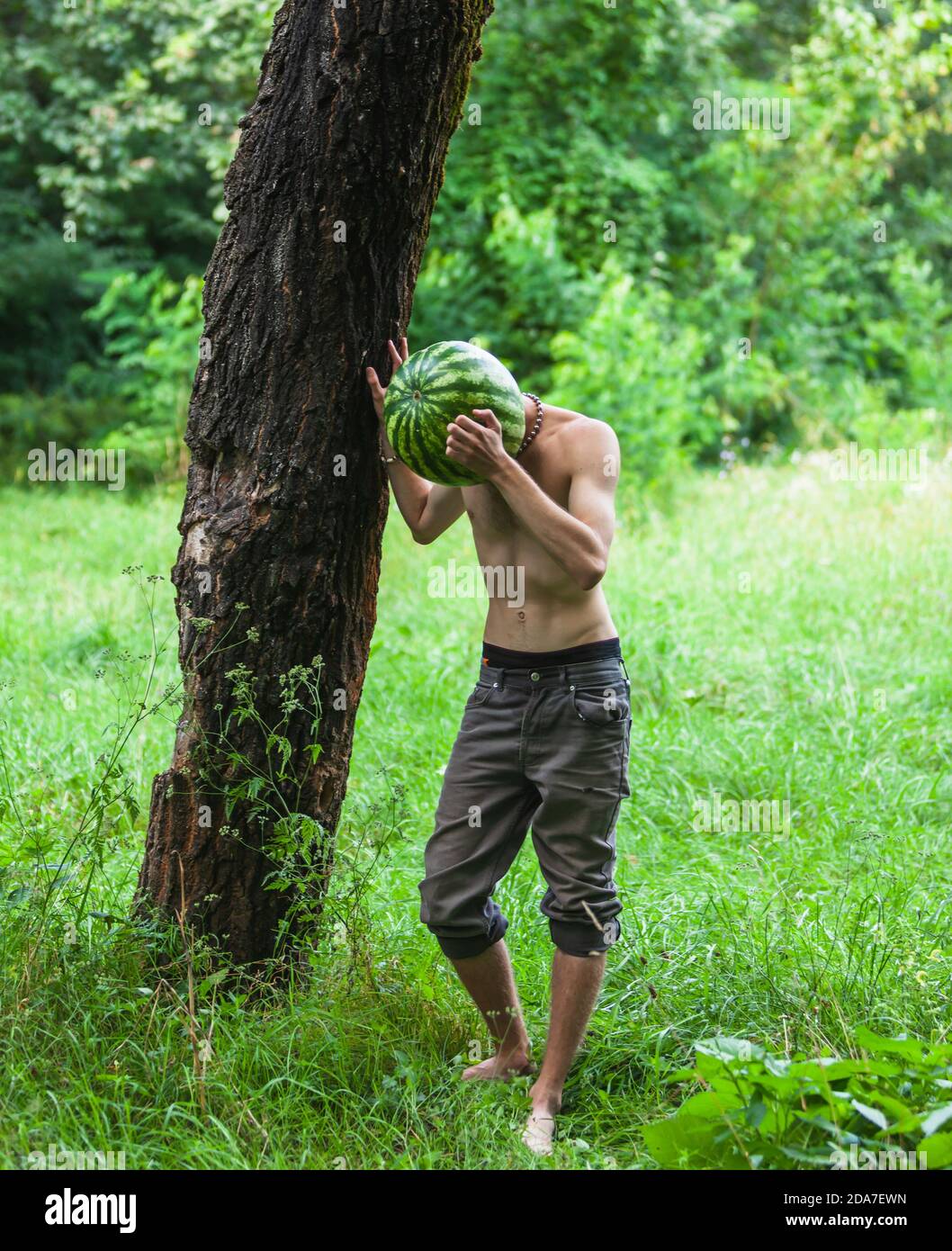 Organic food and healthy lifestyle concept. Humorous ironic photo of a ...