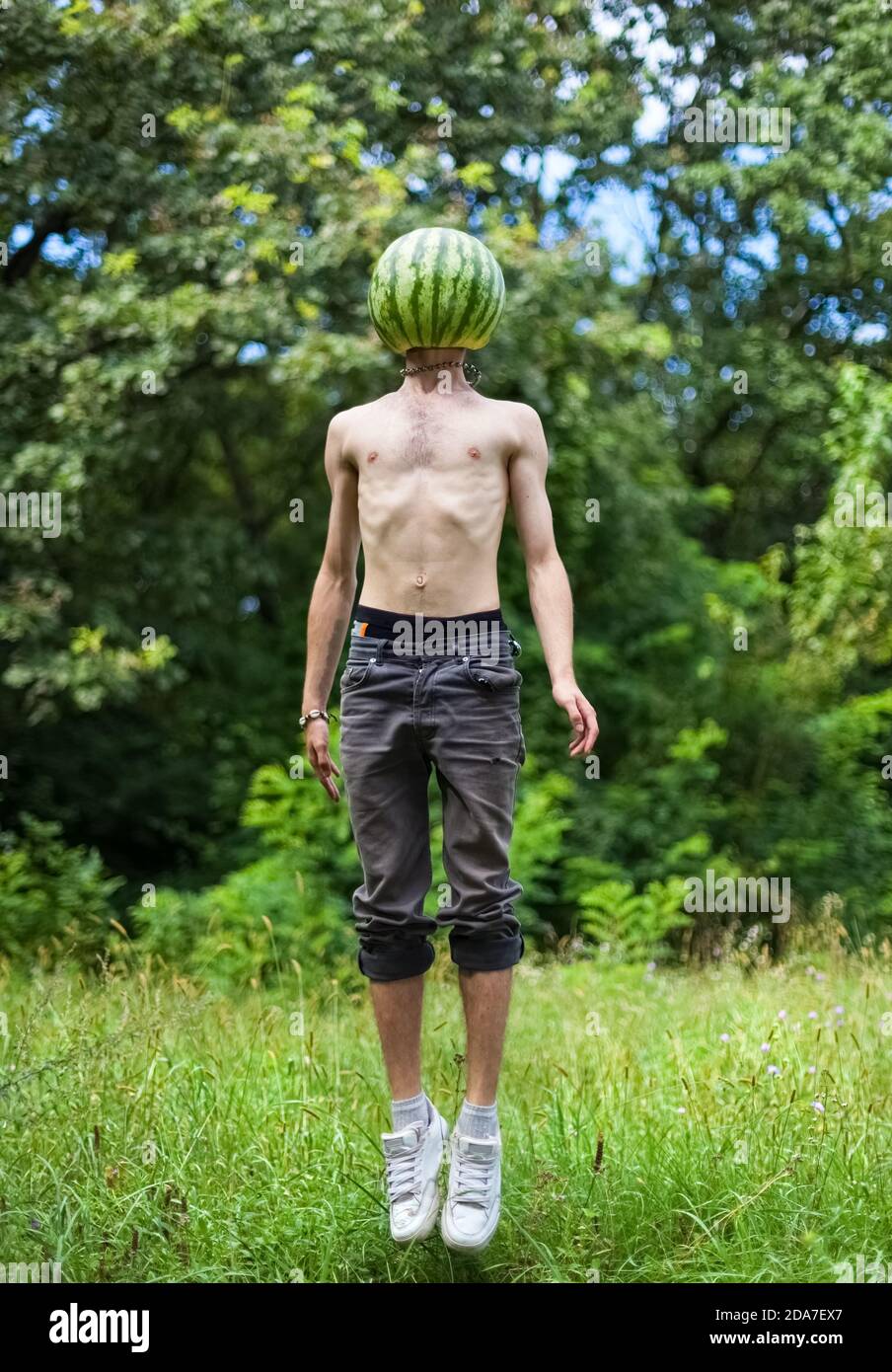 Organic food and healthy lifestyle concept. Humorous ironic photo of a ...
